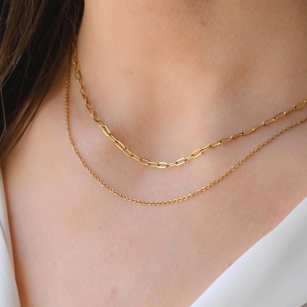 Layered Gold Chain Necklace Stack Set, Layered Gold Necklace, Simple ...