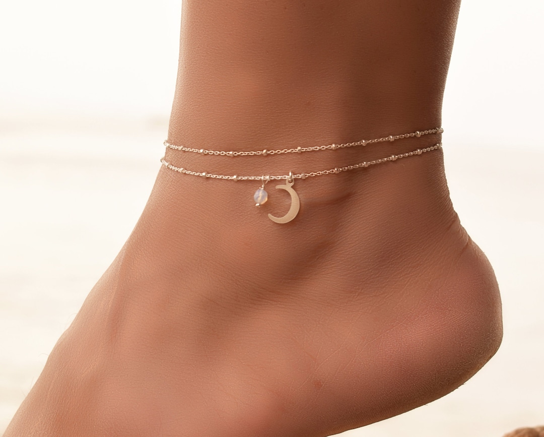 Moon Ankle Bracelet, Silver Moon Anklet, Anklets for Women, Anklet ...