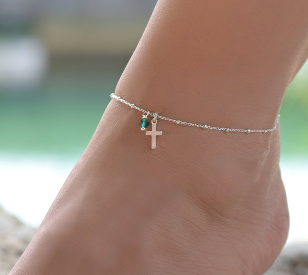 Sterling Silver Cross Anklet, Cross Ankle Bracelet, Silver Cross Anklets for Women, Dainty ...