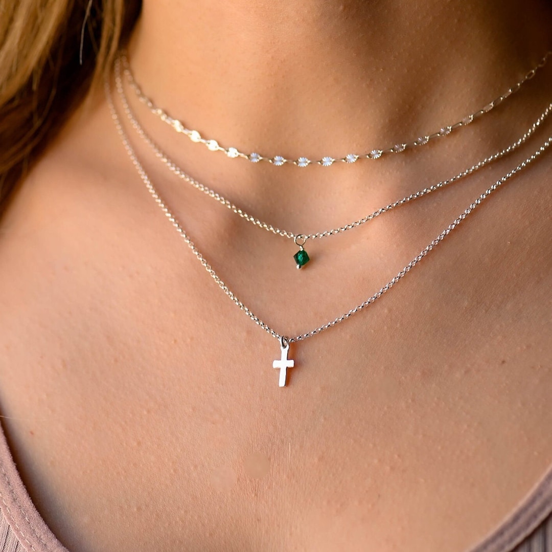 3 Layered Silver Cross Necklace Set, Silver Cross Necklace Women, Multi ...