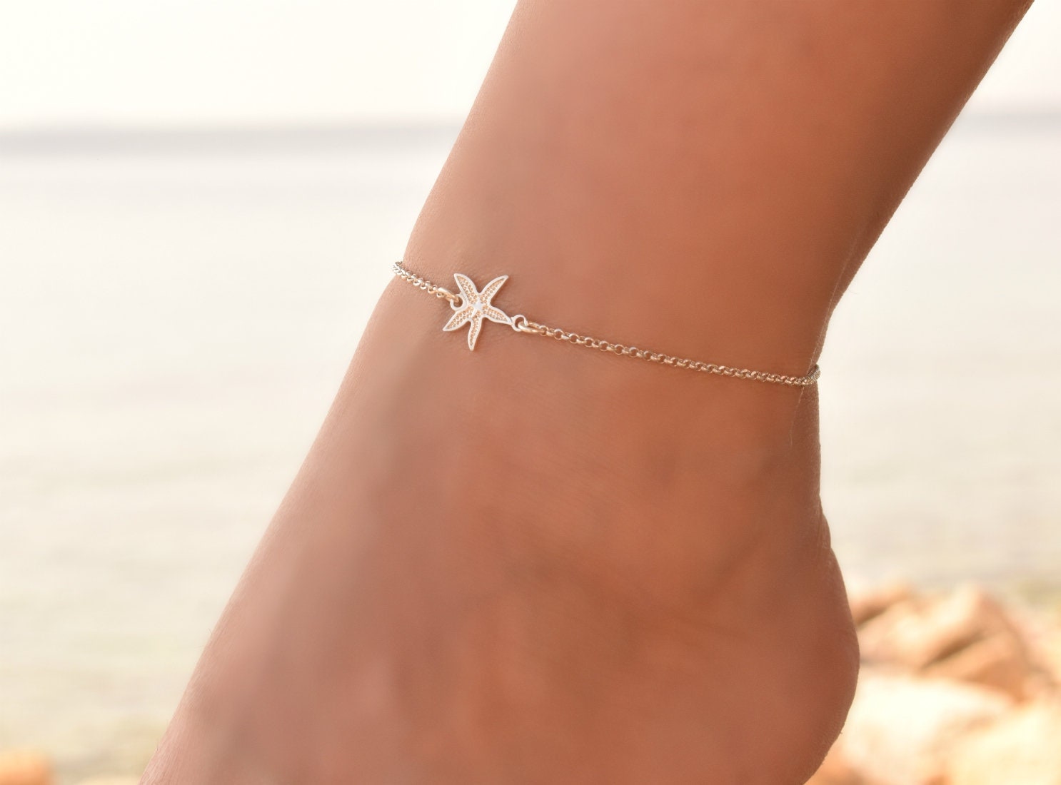 Starfish Anklet Sterling Silver Anklets for Women Boho - Etsy
