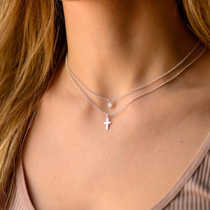 Layered Silver Cross Necklace Set, Cross Necklace Women, Dainty Silver ...