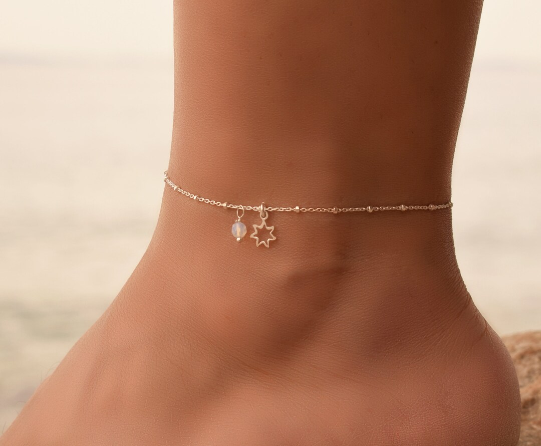 Dainty Silver Star Anklet, Dainty Anklets for Women, Silver Charm ...