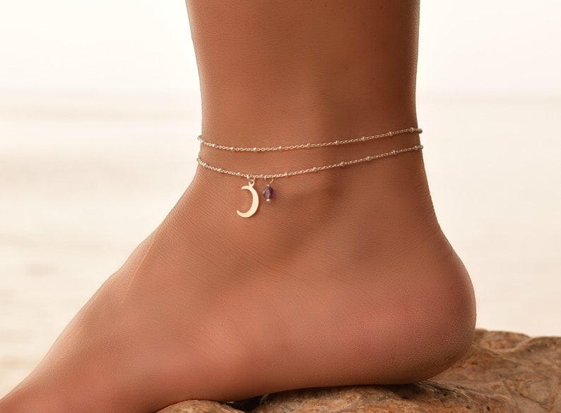 Crescent Moon Anklet Silver Charm Anklet Anklets for Women | Etsy