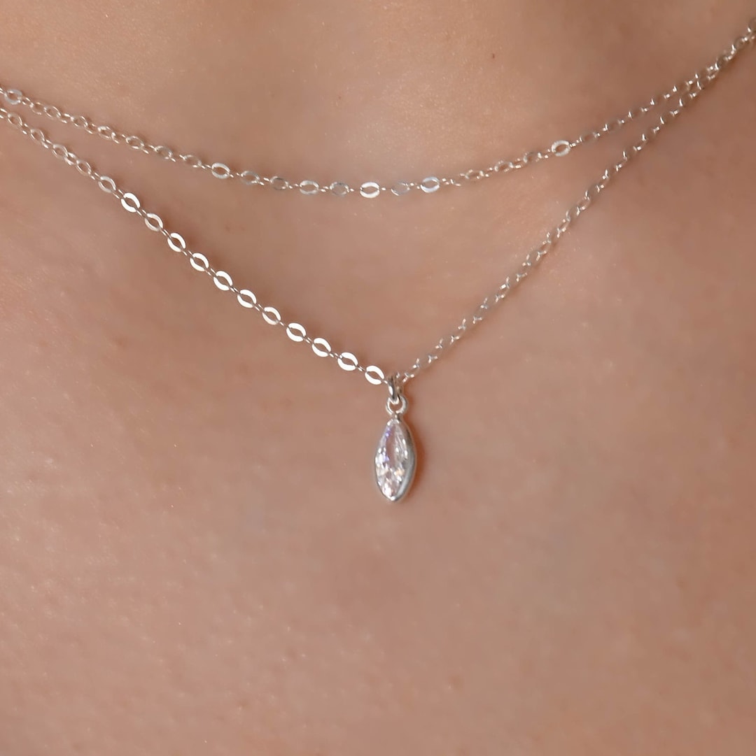 Dainty Double Layer Silver Necklace, Layered Silver Necklace Set, Tiny ...
