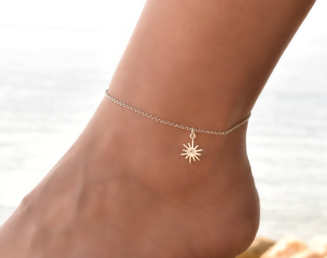 Sun Ankle Bracelet, Sterling Silver Anklet, Anklets for Women, Boho ...
