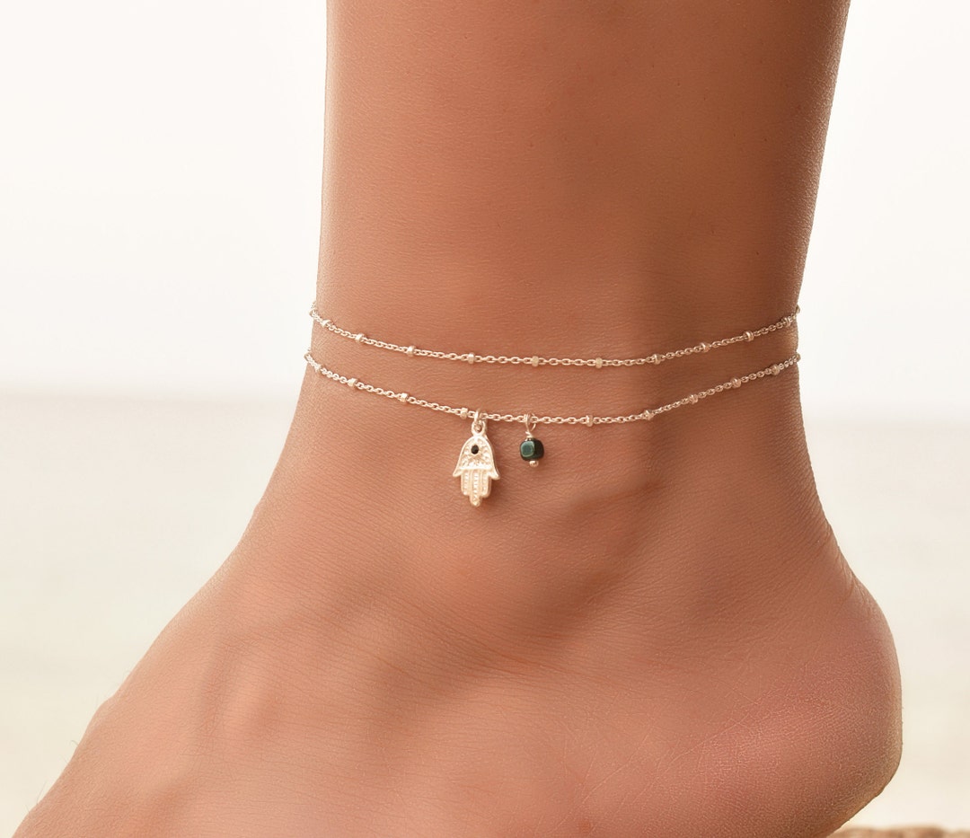 Silver Hamsa Anklet, Anklets for Women, Anklet, Hamsa Hand Anklet ...