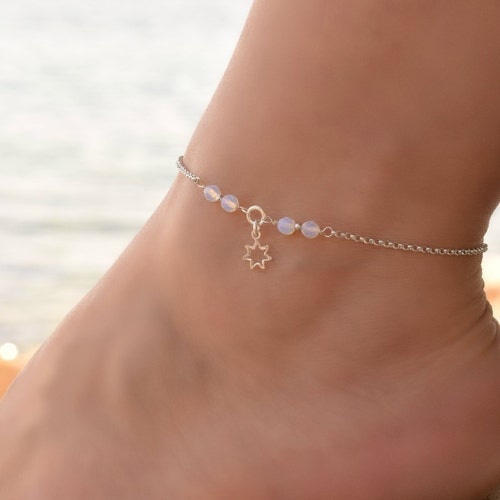 Moonstone Anklet Sterling Silver Anklets for Women Anklets | Etsy
