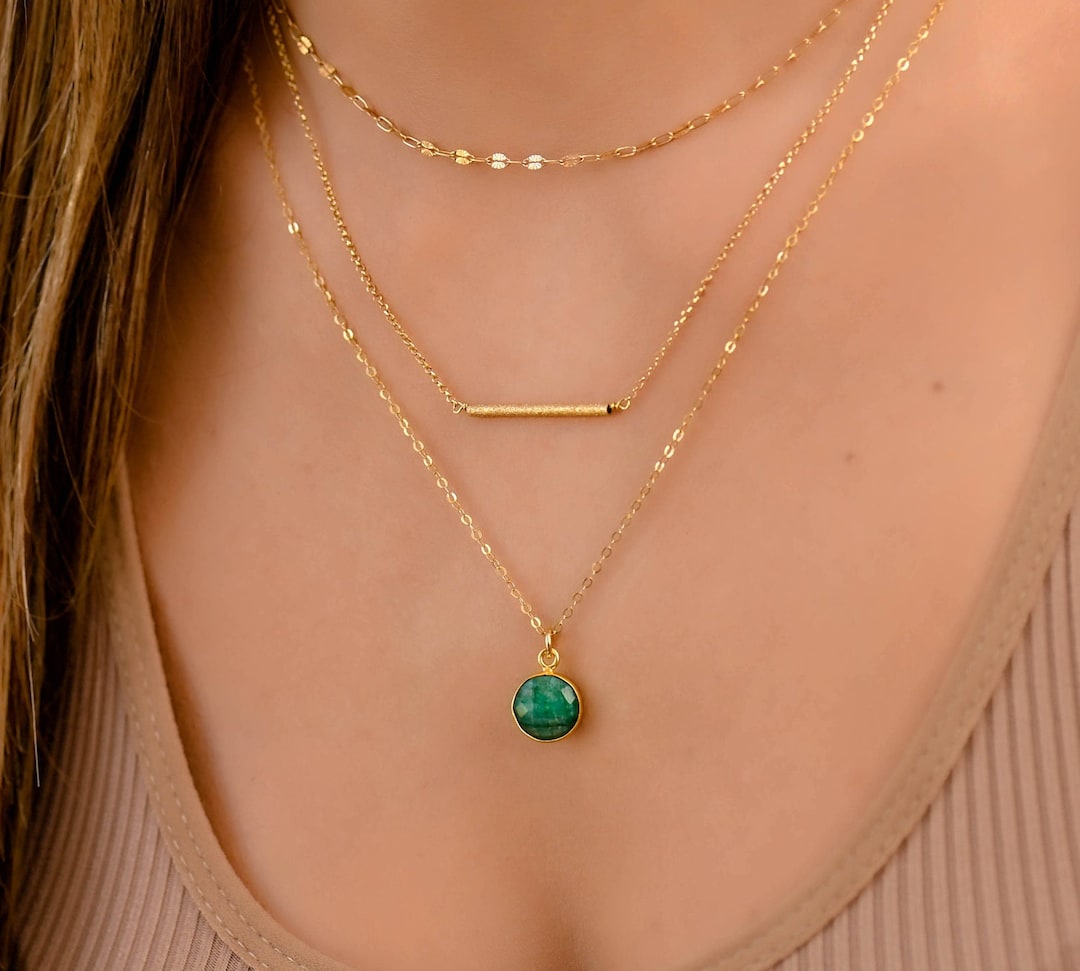 Layered Green Gold Necklace Set, Green Necklaces for Women, Green Stone ...