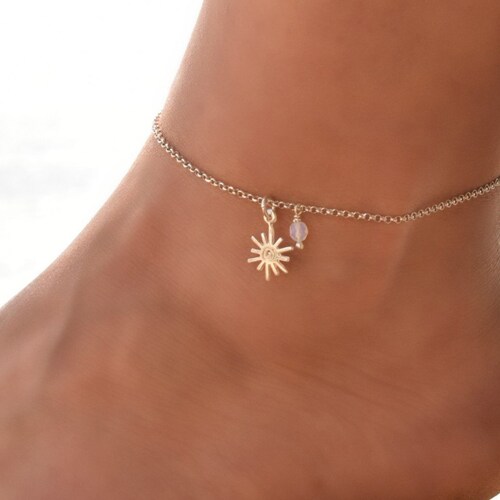 Silver and Moonstone Anklet. Moonstone Ankle Bracelet. - Etsy