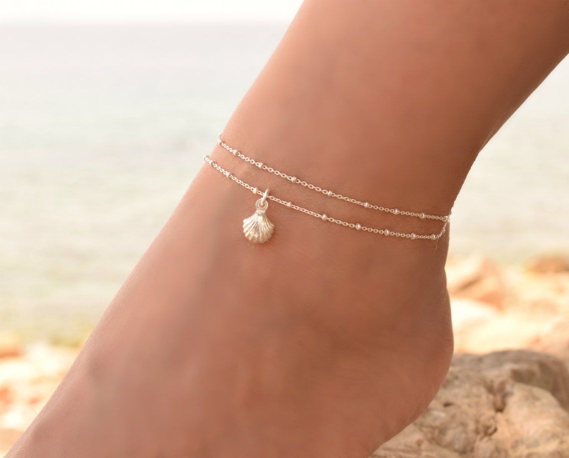 Shell Anklet Sterling Silver Anklets for Women Anklet - Etsy