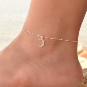 Moon Ankle Bracelet, Boho Anklets for Women, Dainty Chain Anklet, Crescent Moon Anklet, Sterling ...