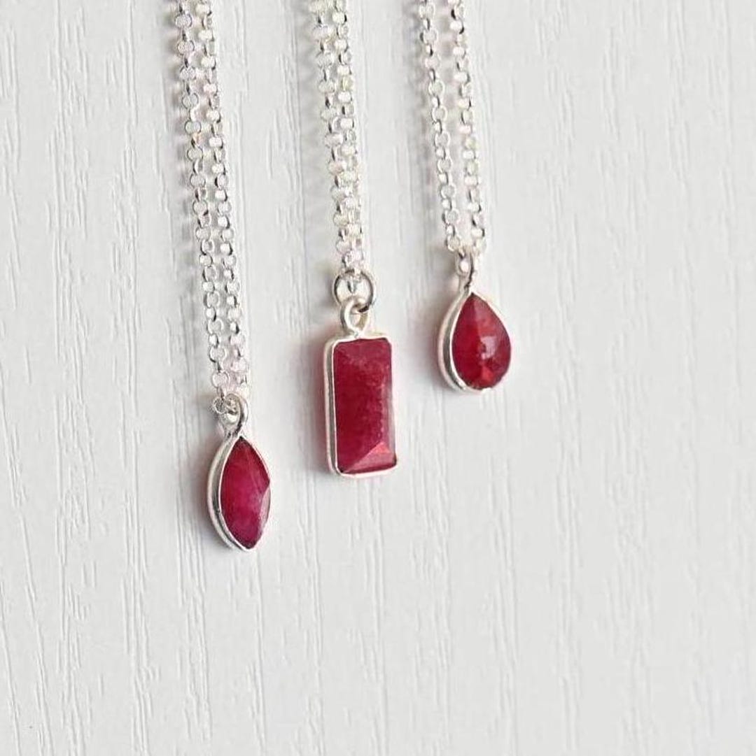 Dainty Small Simple Silver Ruby Pendant Necklace, Dainty Silver ...