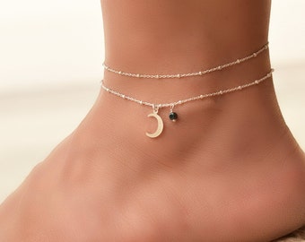 Dainty Moon Anklet Sterling Silver Anklets for Women Anklet | Etsy