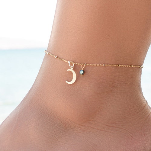 Moon Ankle Bracelet Anklet Gold Anklets for Women Moonstone - Etsy