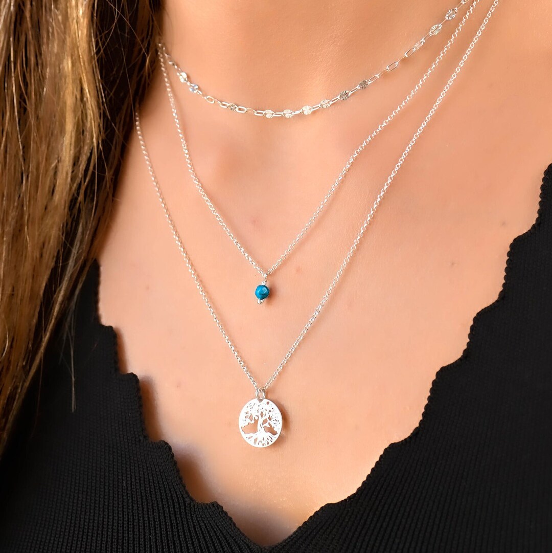Multi Layered Chains Tree of Life Necklace, Layered Necklace Set Boho ...