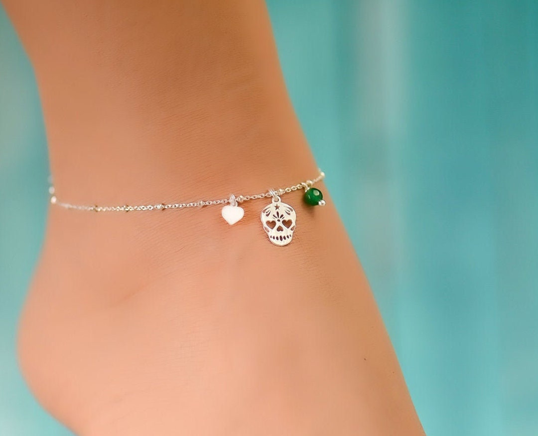 Silver Skull Anklet, Anklets for Women, Skull Ankle Bracelet, Sterling ...