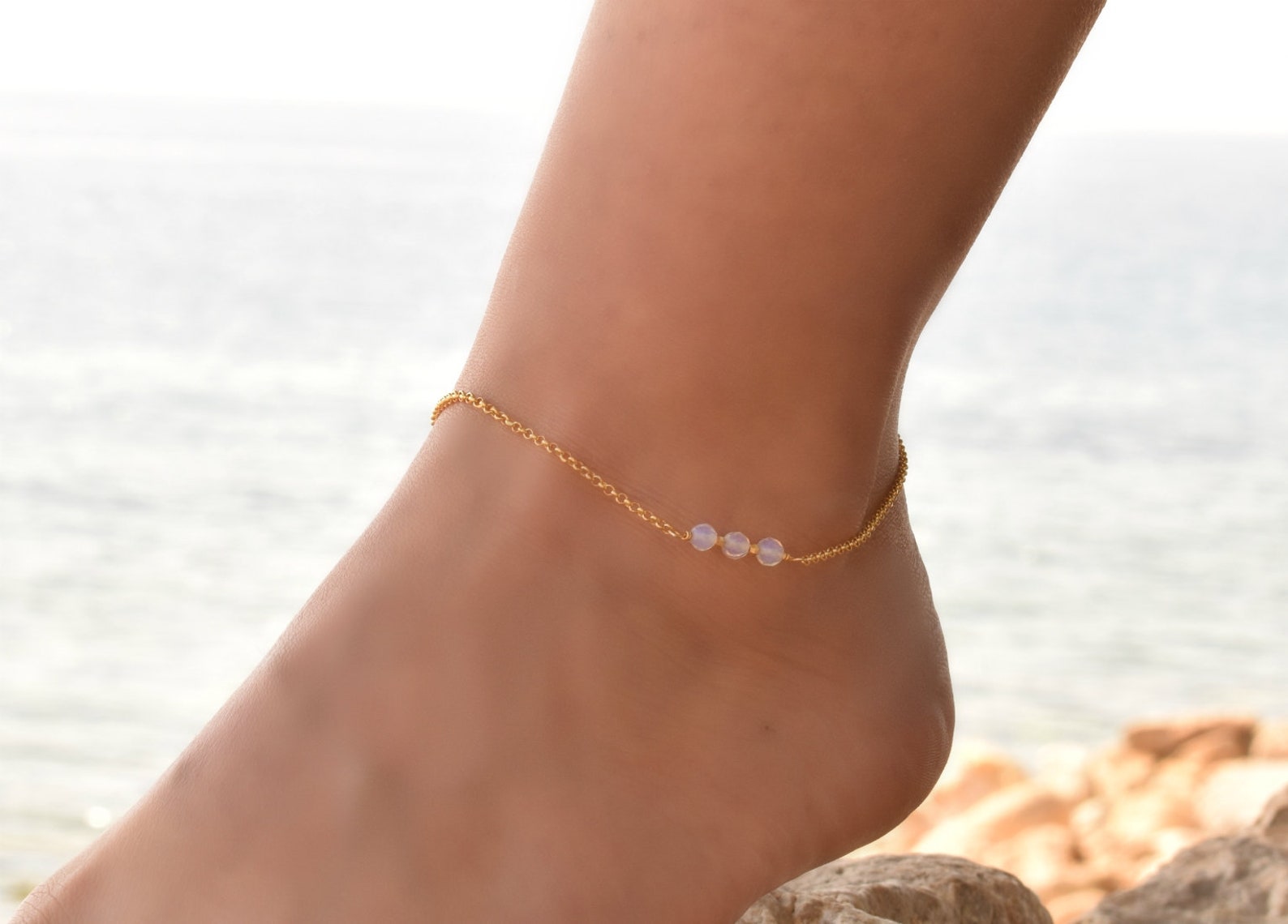Moonstone Anklet Sterling Silver, Anklet, Delicate Anklet Bracelet ...
