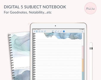 Digital Notebook, 5 Subject Notebook Goodnotes Template, Hyperlinks ...