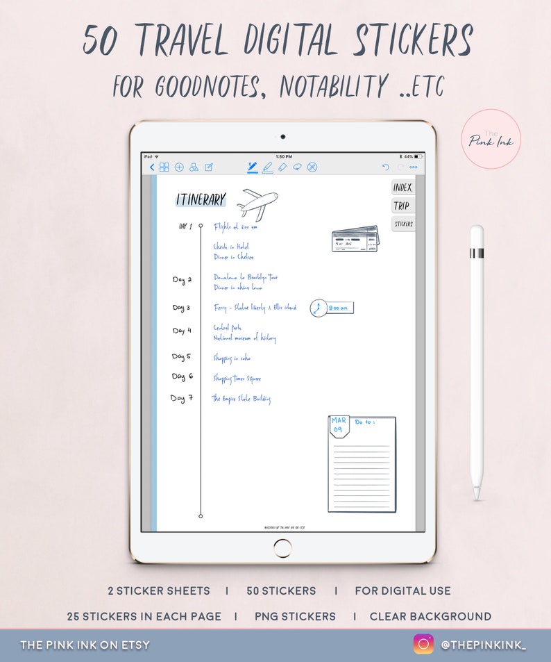 50 Digital Travel Stickers Stickers sheets DigiBujo | Etsy