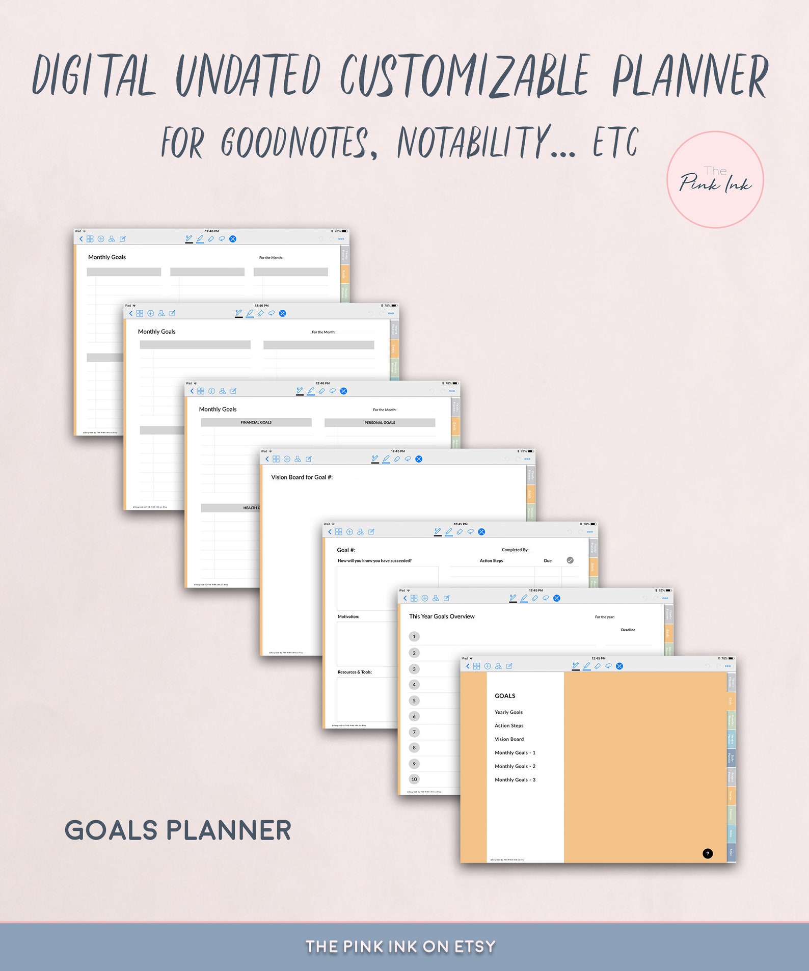 Digital Undated Customizable Daily Planner Weekly Planner - Etsy