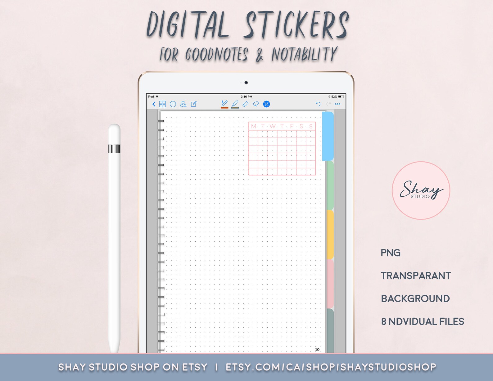 Digital Calendar Stickers for Goodnotes, Calendar Stickers Pack ...