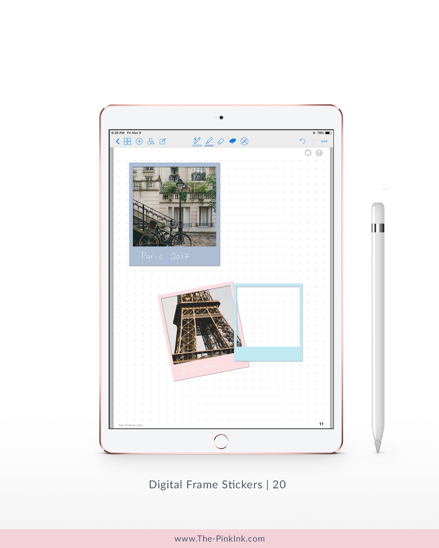 Frame Digital Stickers Stickers Pack PNG Individual Files Goodnotes Zip ...