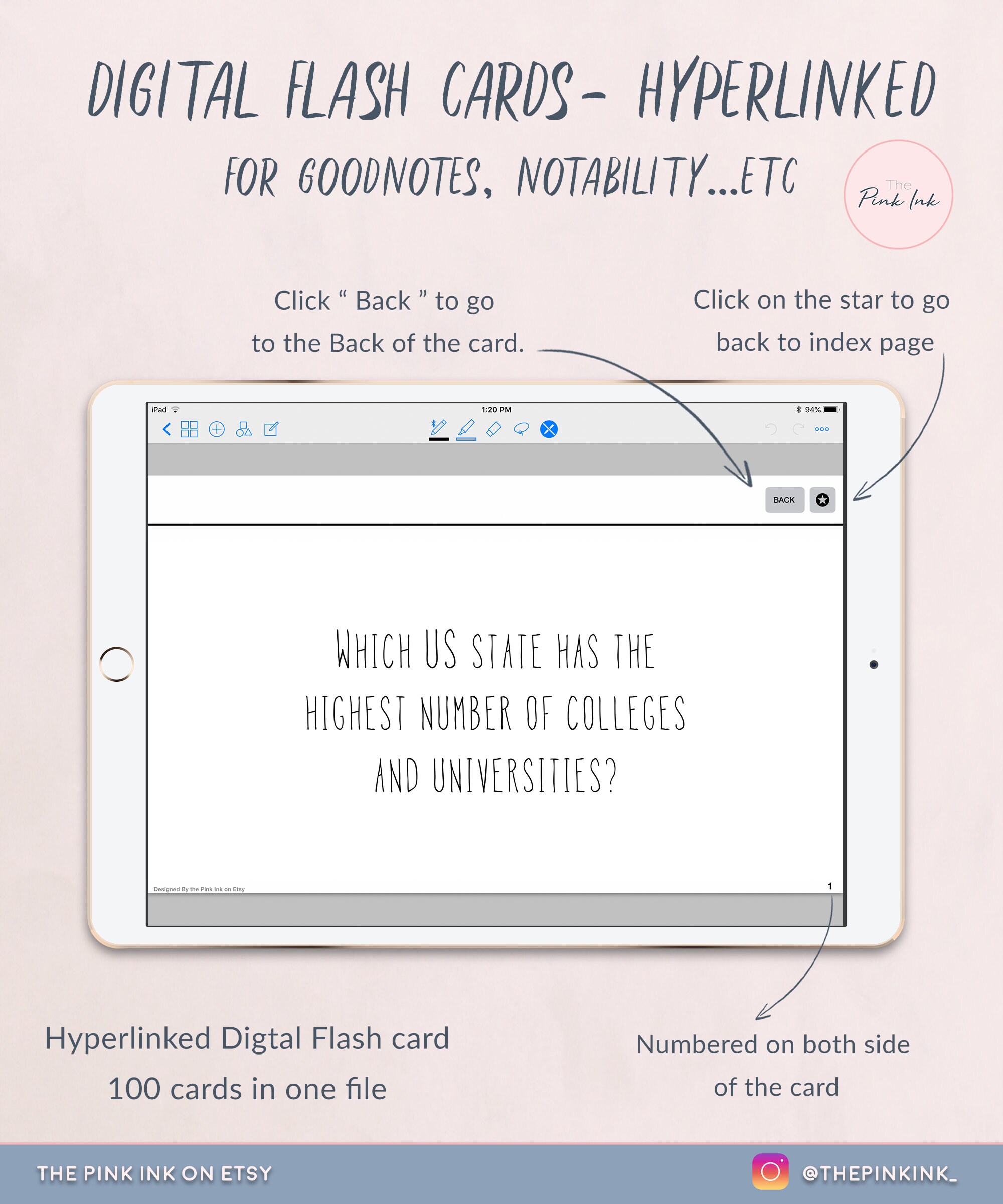 Lined Grid Digital Flash Cards, Hyperlinks, Flash Cards for Goodnotes ...