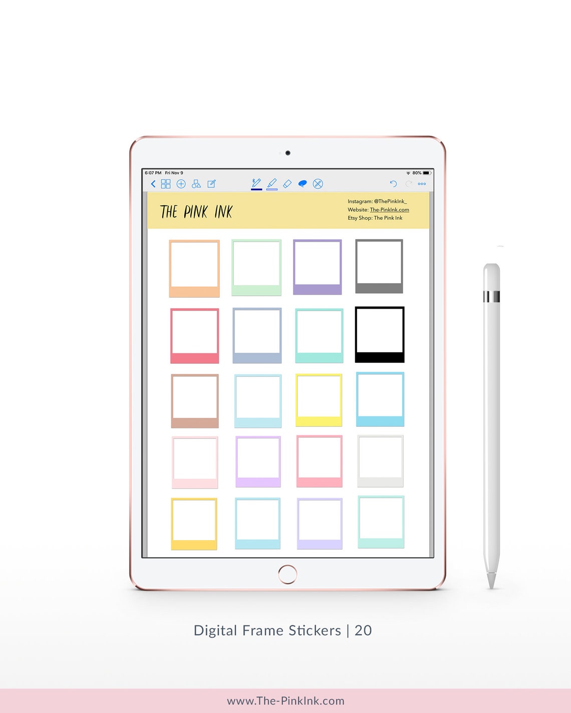 Frame Digital Stickers Stickers Pack PNG Individual Files Goodnotes Zip ...