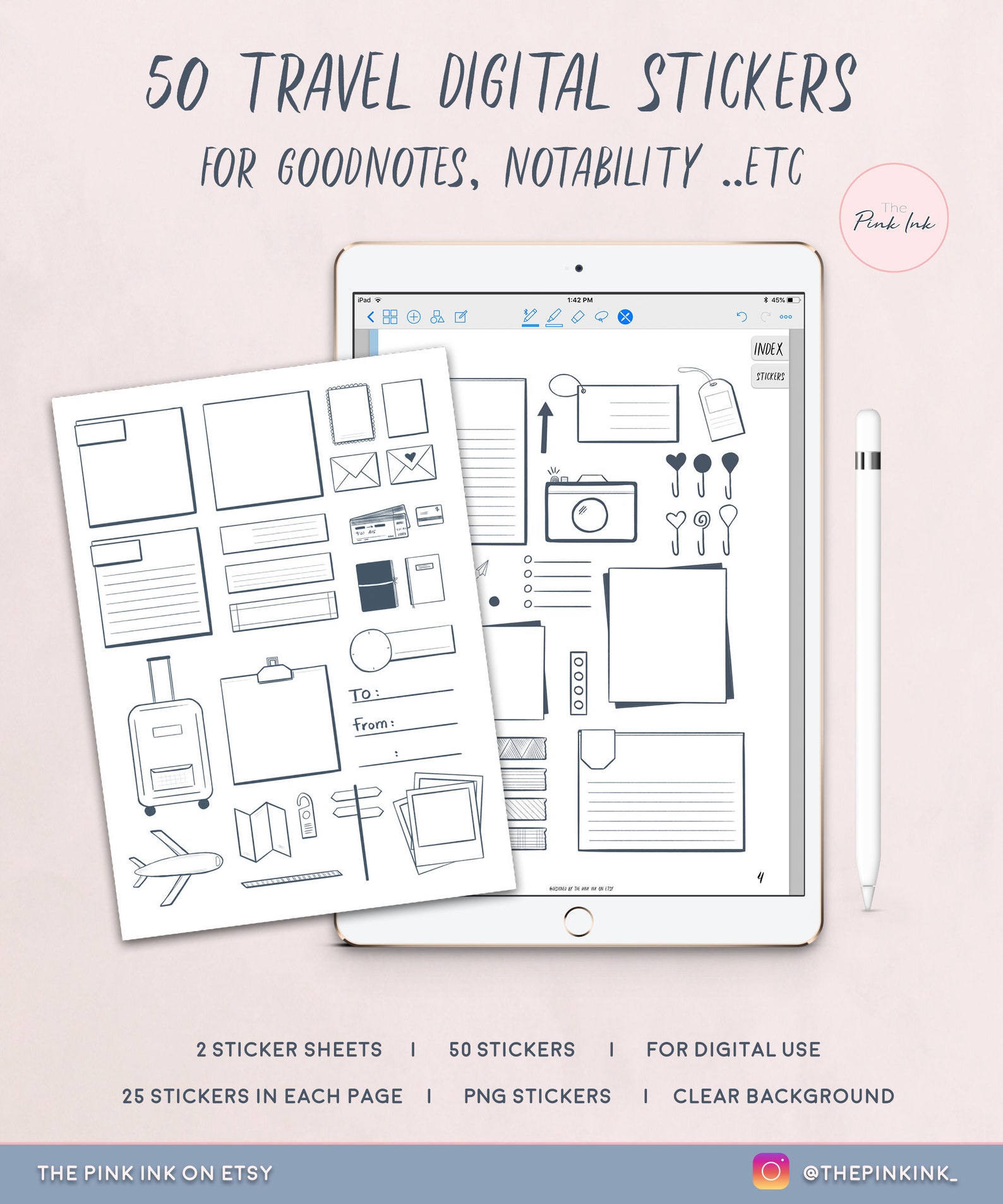 50 Digital Travel Stickers Stickers sheets DigiBujo | Etsy