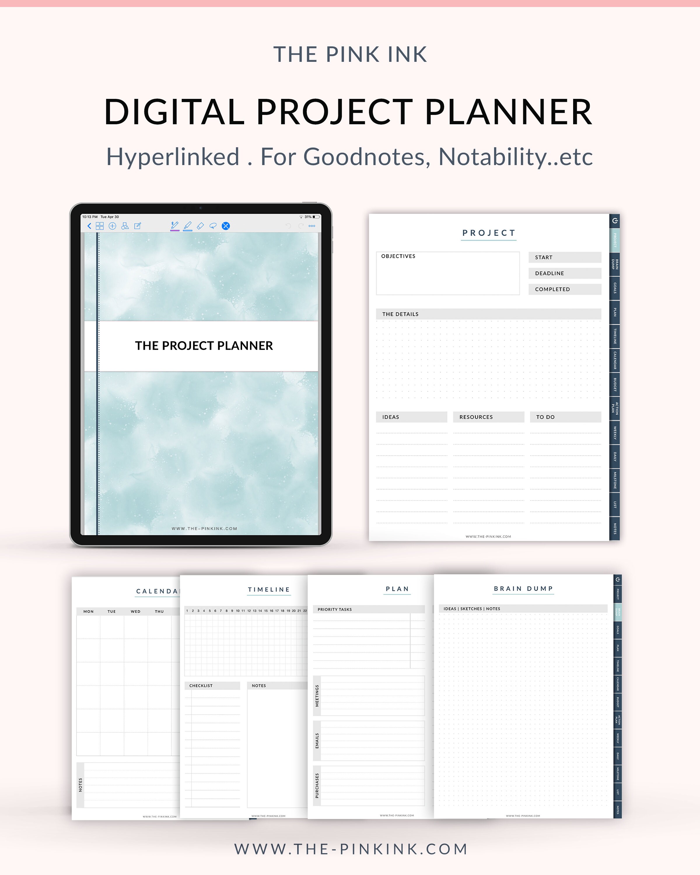 Digital Project Planner Productivity Planner Work Planner Goal Planner ...