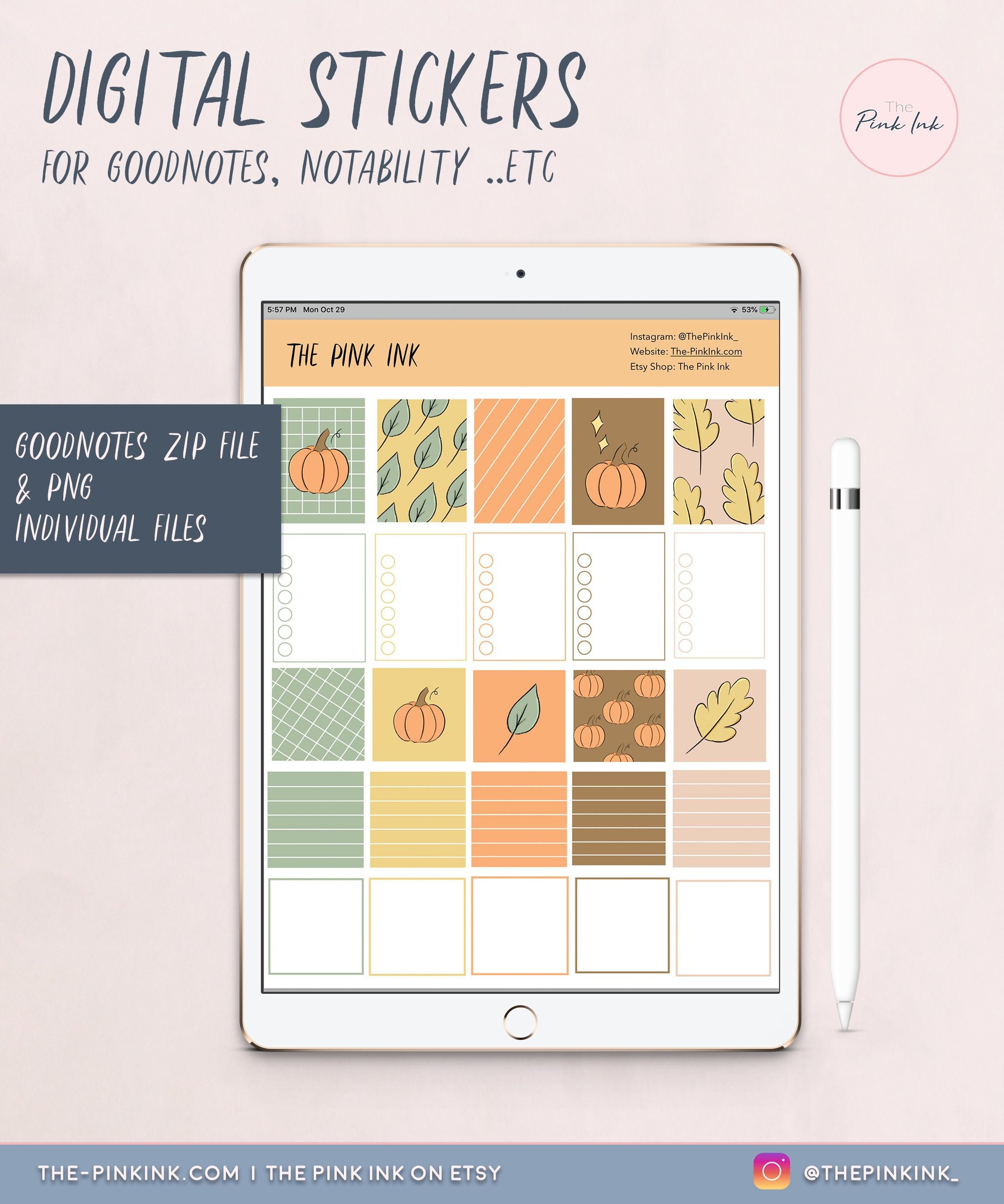 Calendars & Planners Fall Goodnotes Stickers Digital Download Digital ...