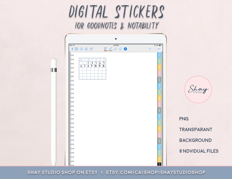 Digital Calendar Stickers for Goodnotes, Calendar Stickers Pack ...