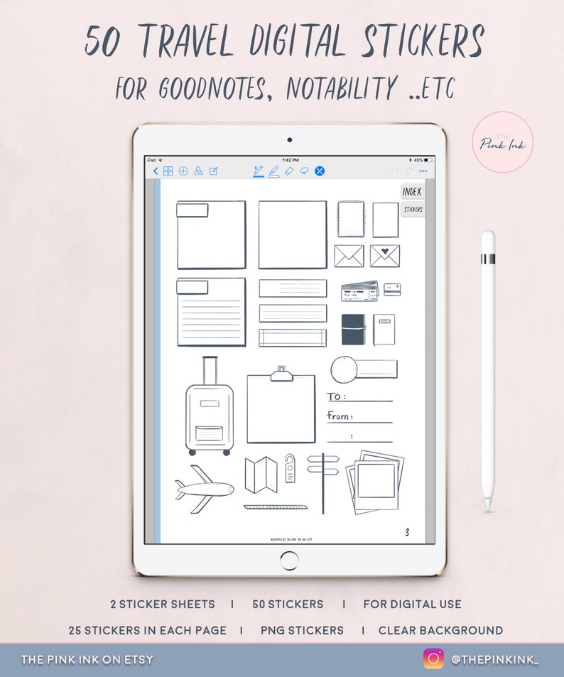 50 Digital Travel Stickers Stickers sheets DigiBujo | Etsy