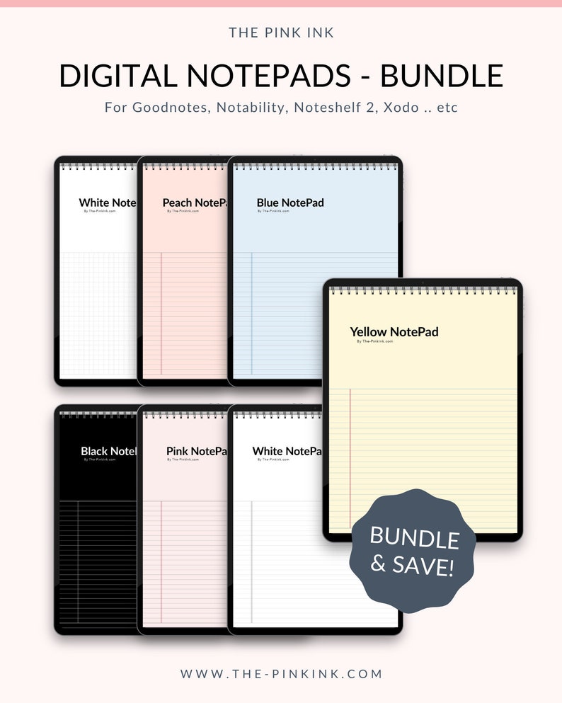Bundle Digital Notepad Pink Paper Lined Note Pad Digital Notebook ...
