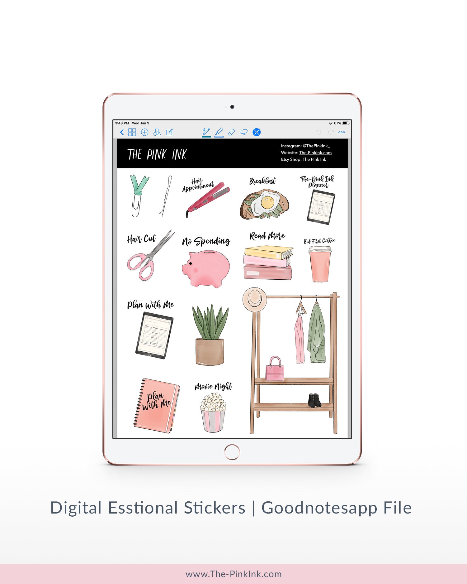 Digital Water Color Stickers Digital Sticker Pack Planner | Etsy