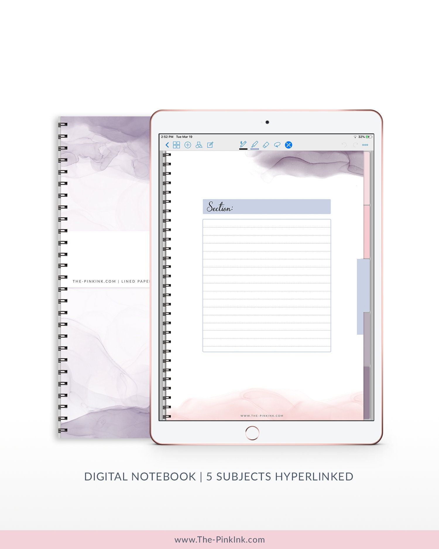 Digital Notebook, 5 Subject Notebook Goodnotes Template, Hyperlinks ...
