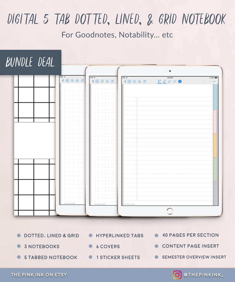 Dotted Grid Lined Digital Notebooks Bundle 5 Subjects Tab - Etsy Canada