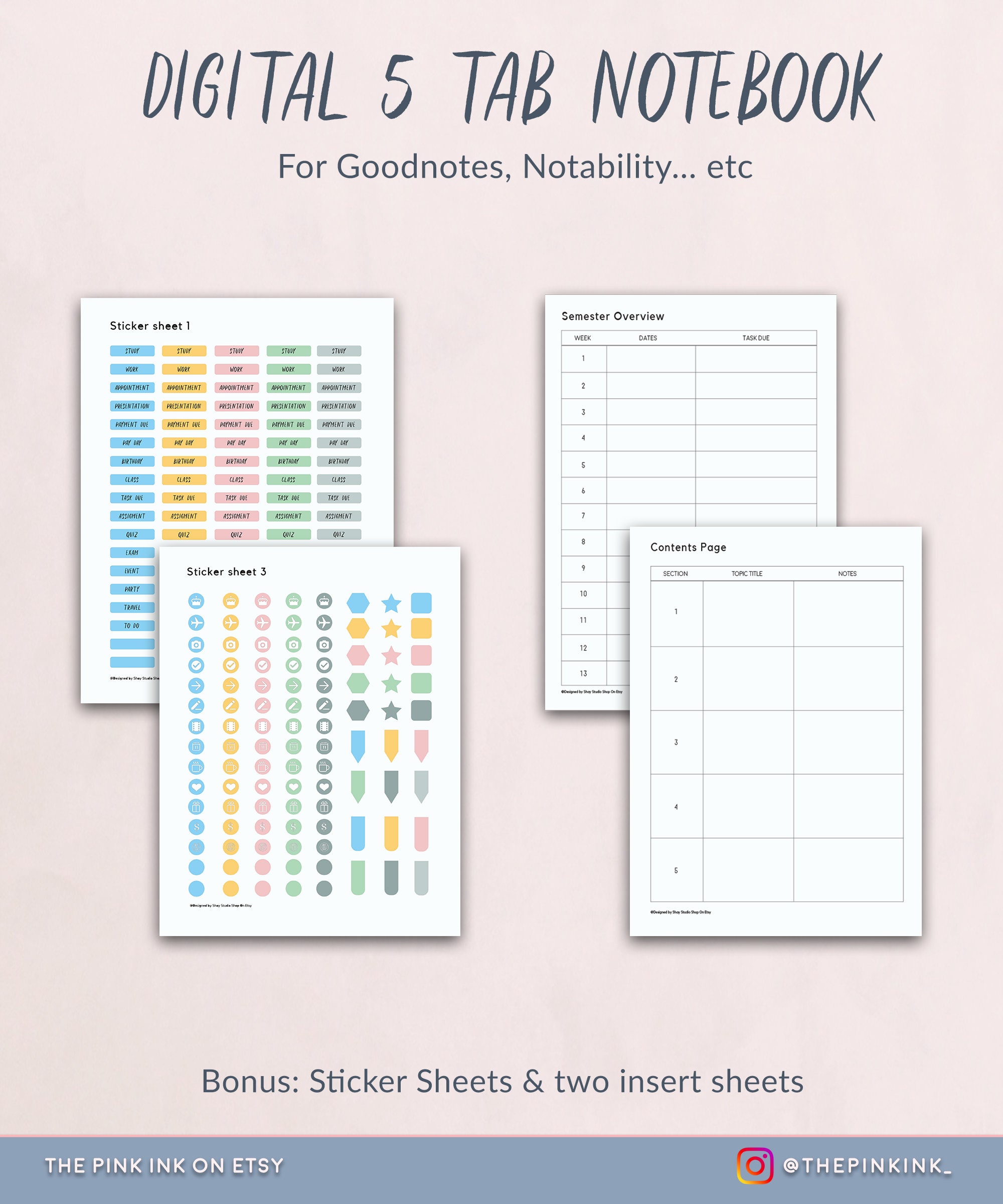 Dotted Grid Lined Digital Notebooks Bundle 5 Subjects Tab - Etsy Canada