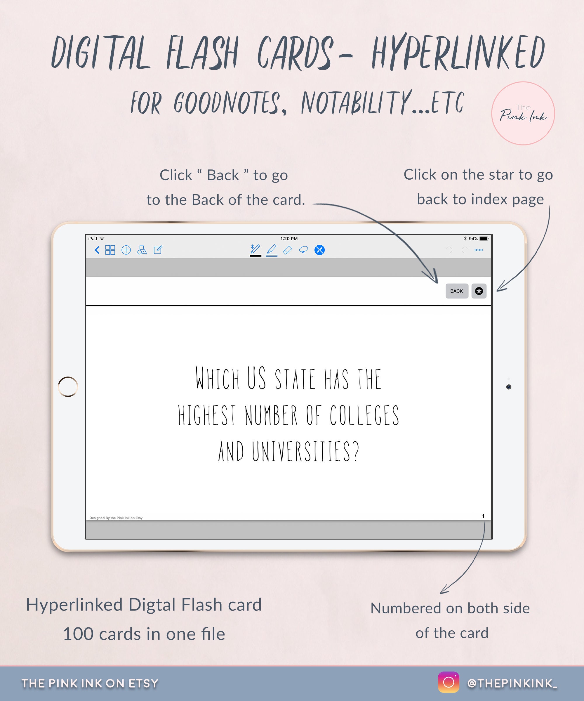 Digital Flash Cards, Hyperlinks, Flash Cards for Goodnotes, Index Card ...