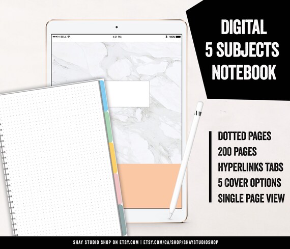 Digital 5 subjects tabbed student Notebook Goodnotes notebook | Etsy
