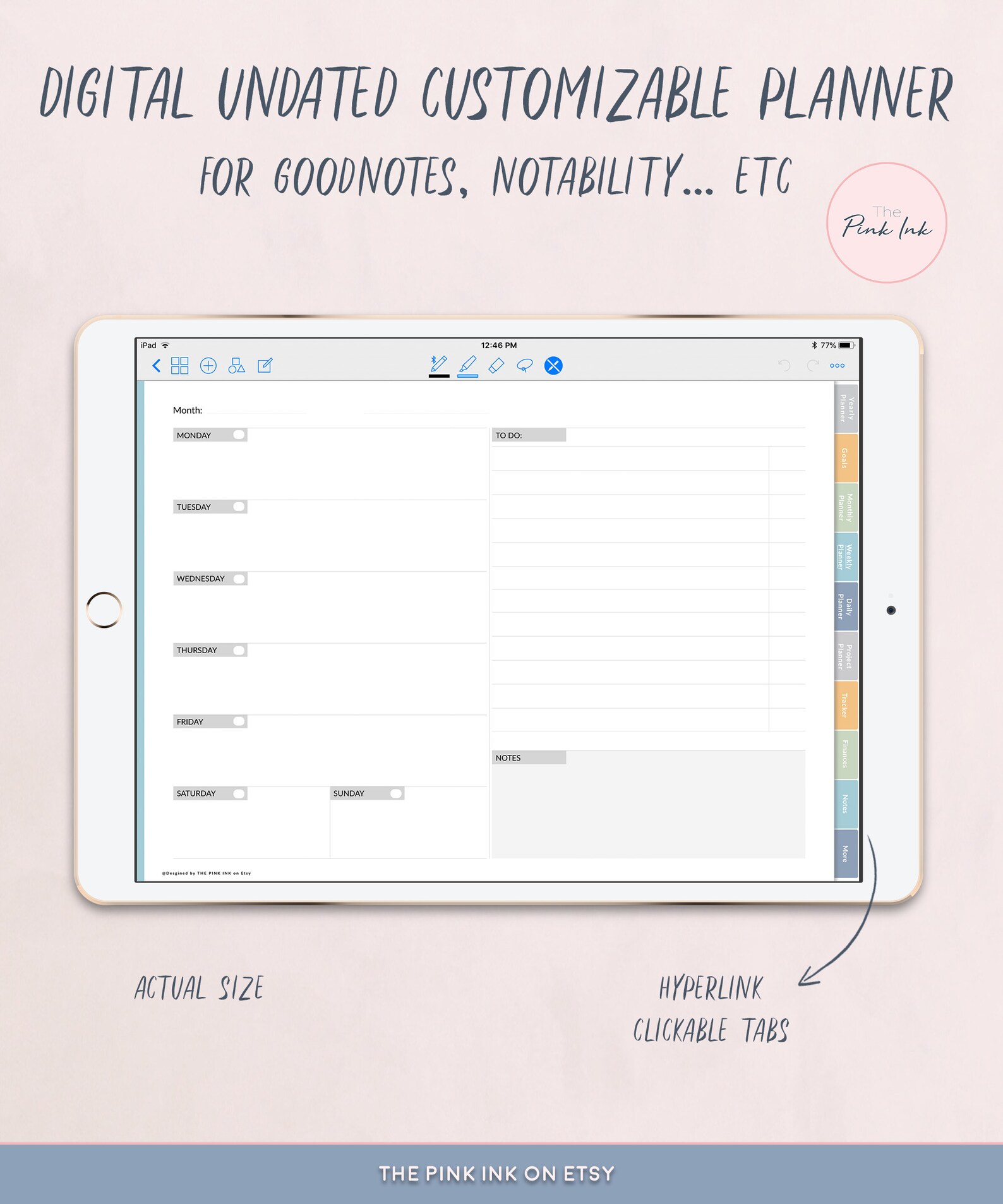Digital Undated Customizable Daily Planner Weekly Planner - Etsy
