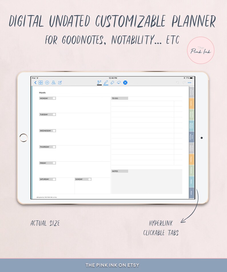 Digital Undated Customizable Daily Planner Weekly Planner - Etsy