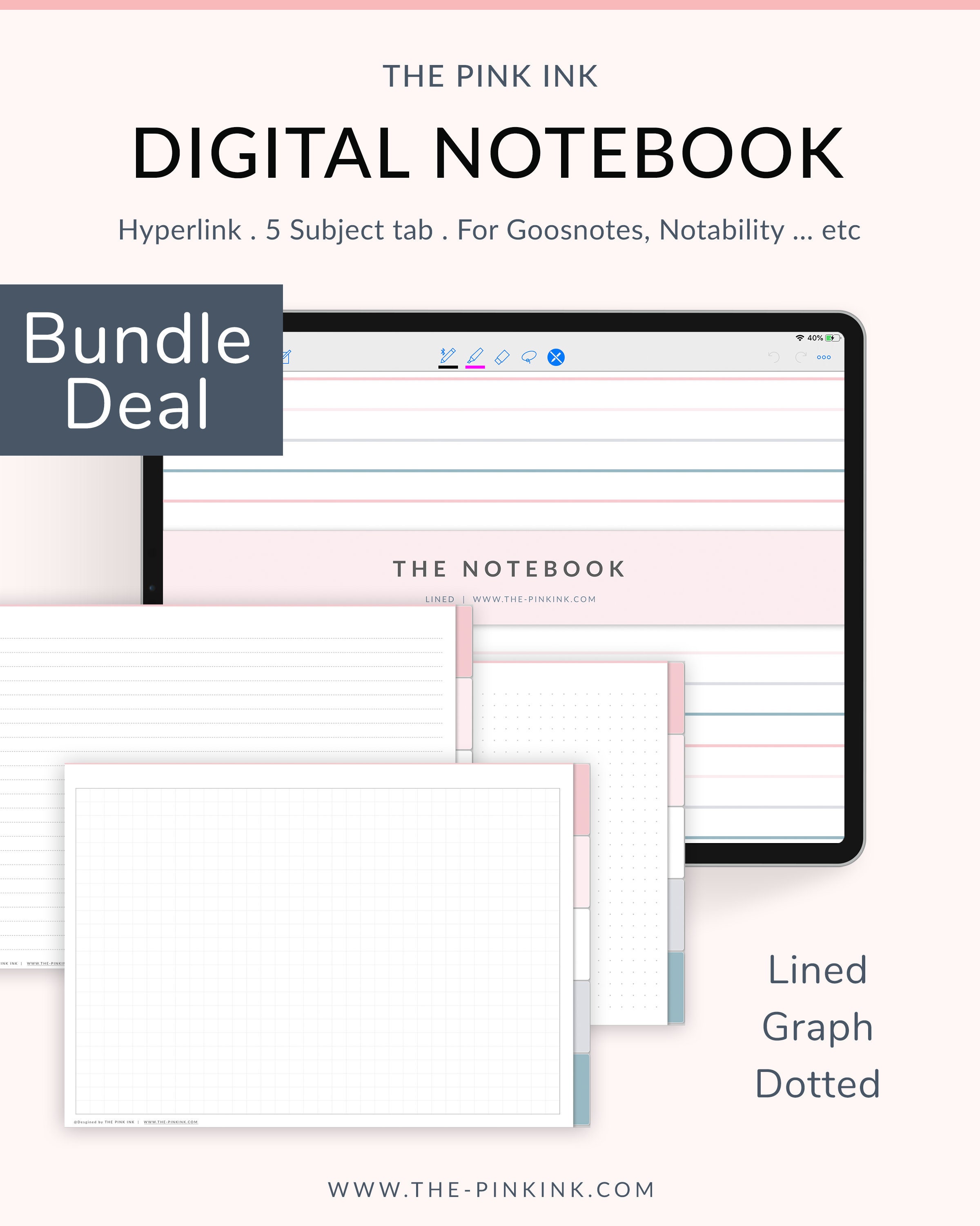 Lined Graph Dotted Digital Notebook for Goodnotes Subject - Etsy Canada