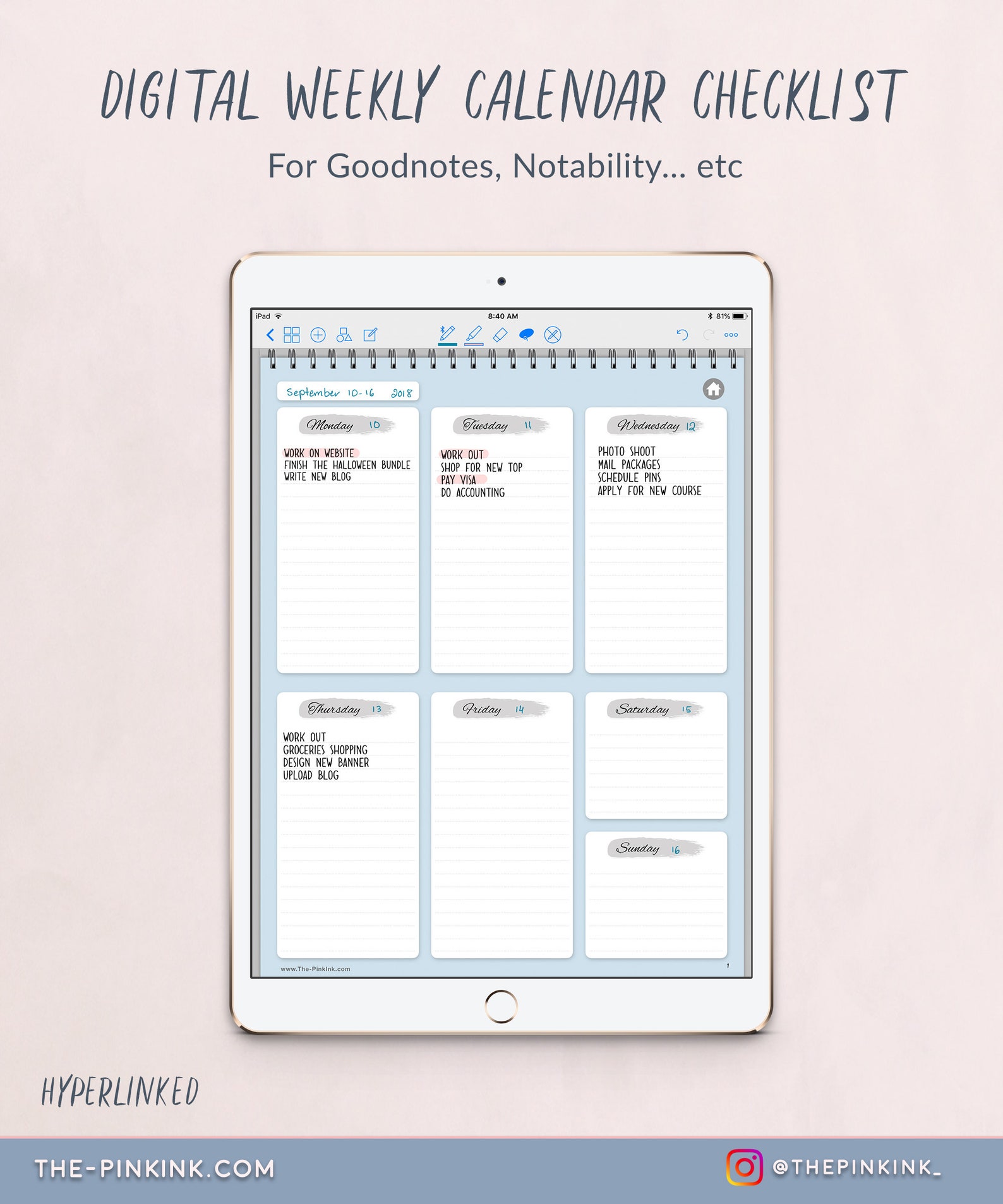 Digital Weekly Calendar Checklist Weekly Planner Undated - Etsy