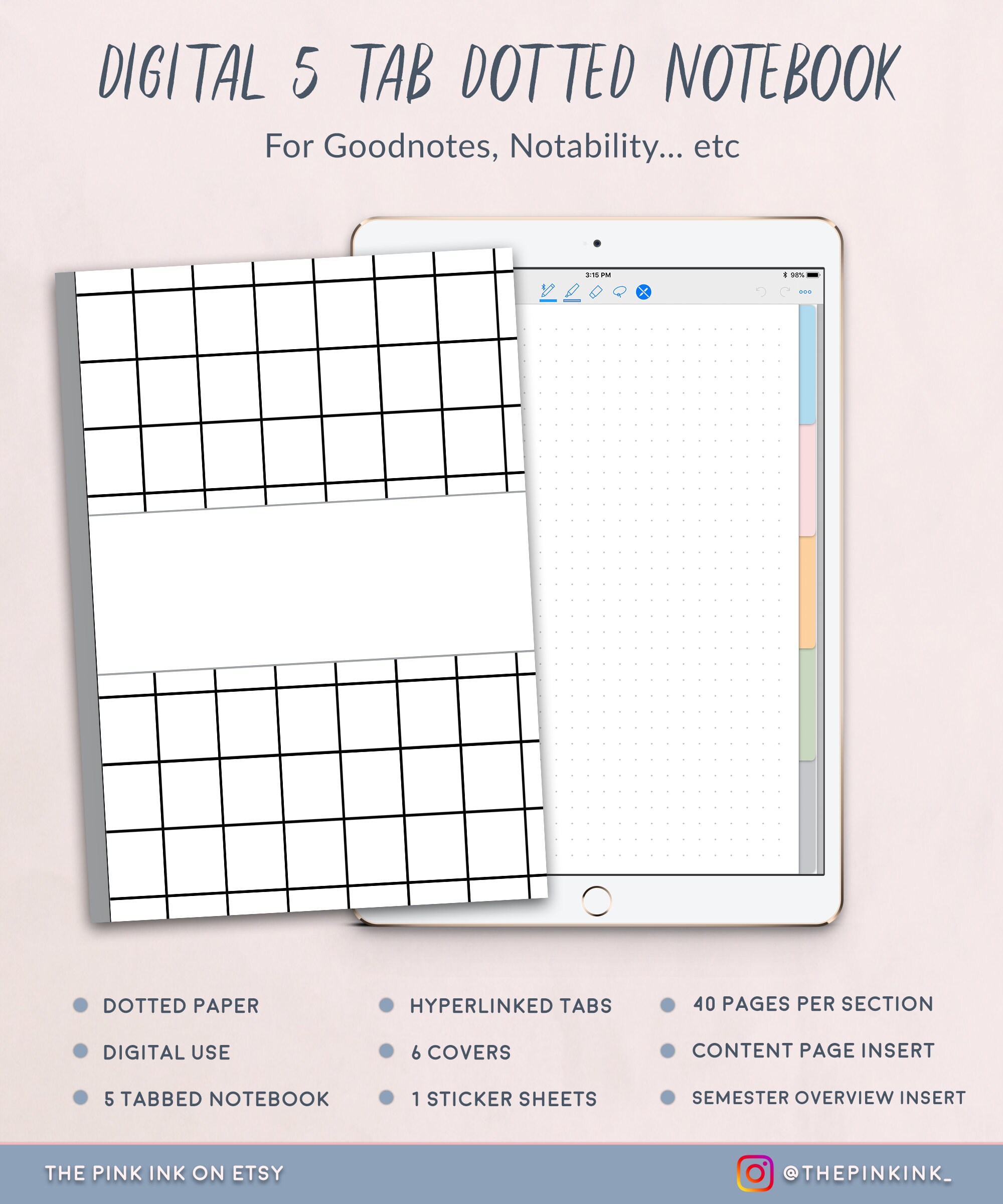 Dotted Grid Lined Digital Notebooks Bundle 5 Subjects Tab - Etsy Canada