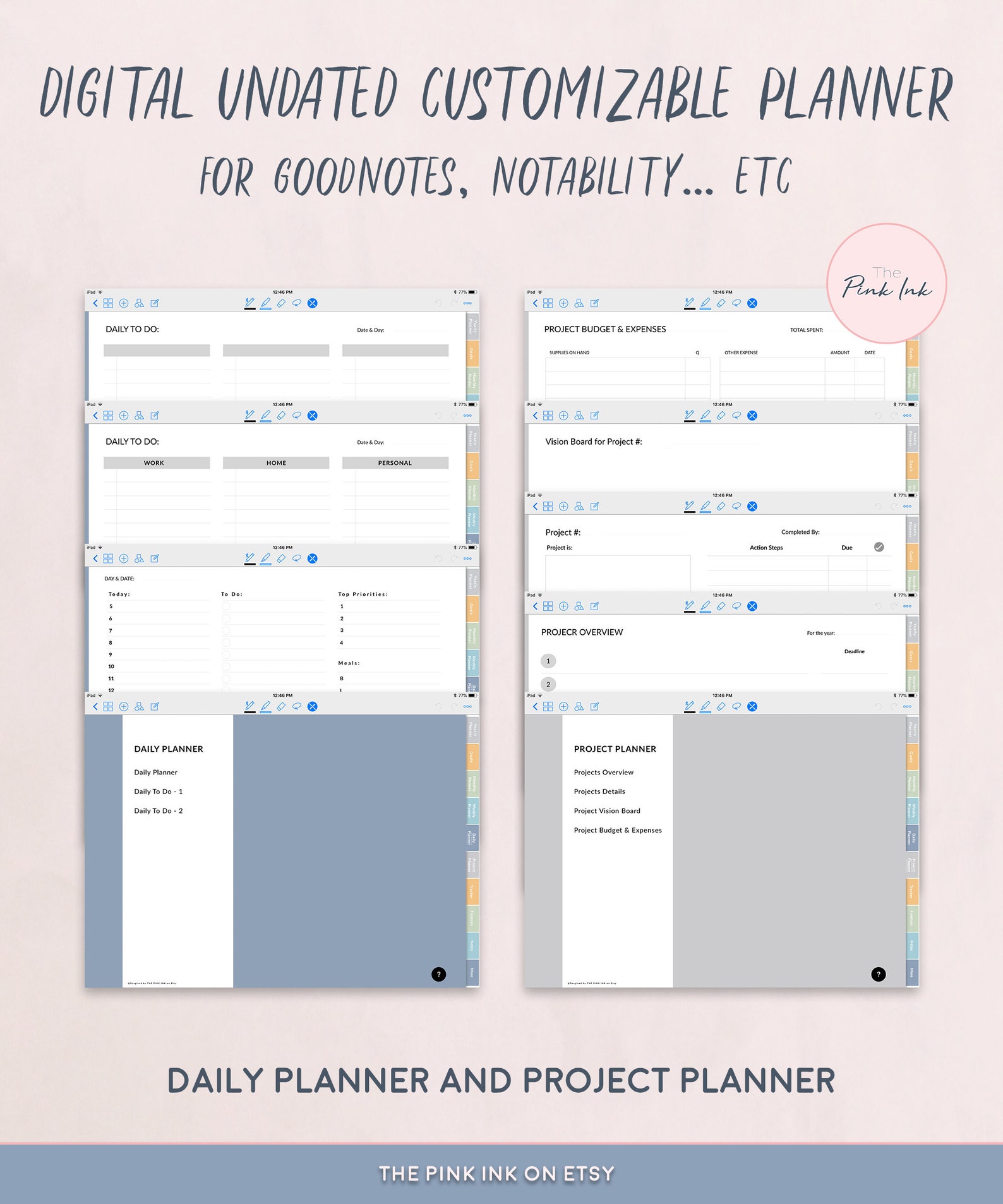 Digital Undated Customizable Daily Planner Weekly Planner - Etsy
