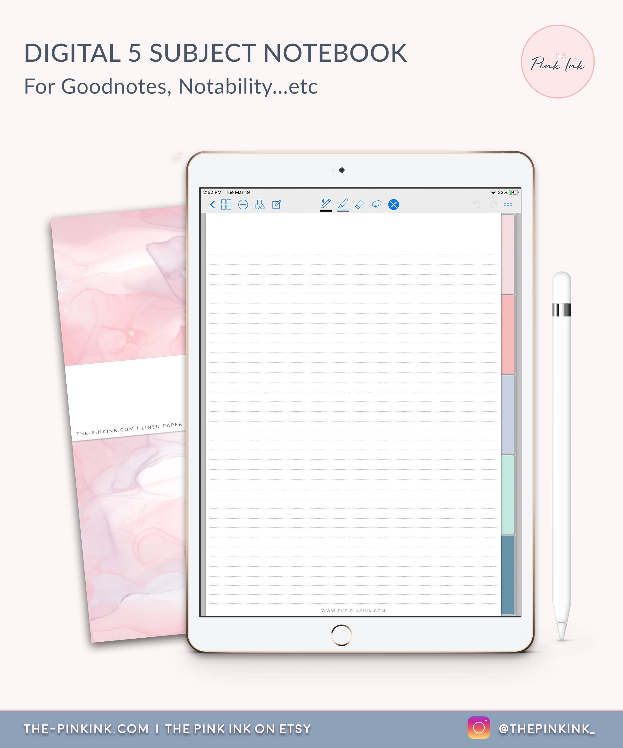 Digital Notebook 5 Subject Notebook Goodnotes Template - Etsy