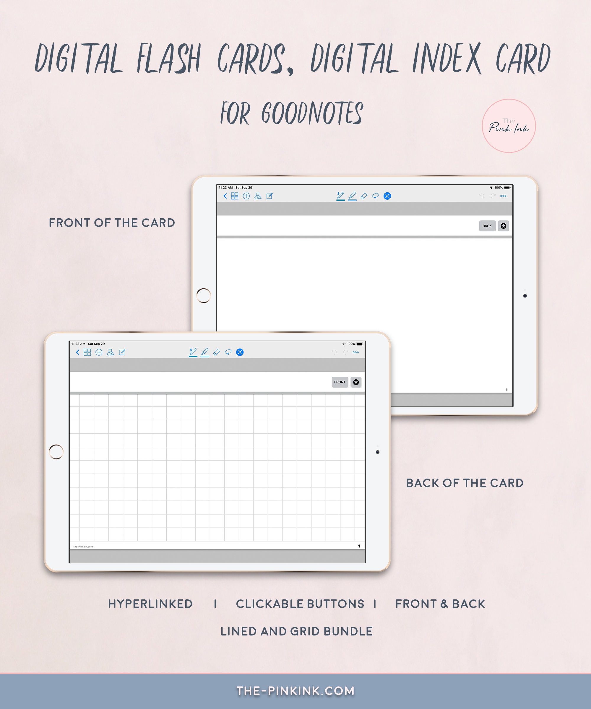 6 Grid Digital Flash Cards, Hyperlinks, Flash Cards for Goodnotes ...