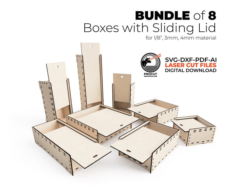 Laser Cut Box With Sliding Lid SVG Files Bundle, 8 Templates for ...